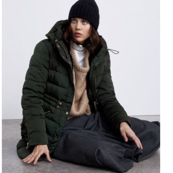 Zara | Jackets & Coats | Zara Down Filled Puffer Jacket Coat Brand New With Tags Dark Green ...